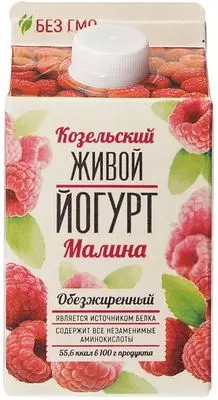Йогурт обезжиренный питьевой Козельское молоко Малина 450г - купить в ...
