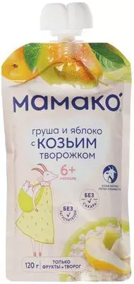 Пюре детское фруктовое из груш и яблок с козьим творогом без сахара и ...
